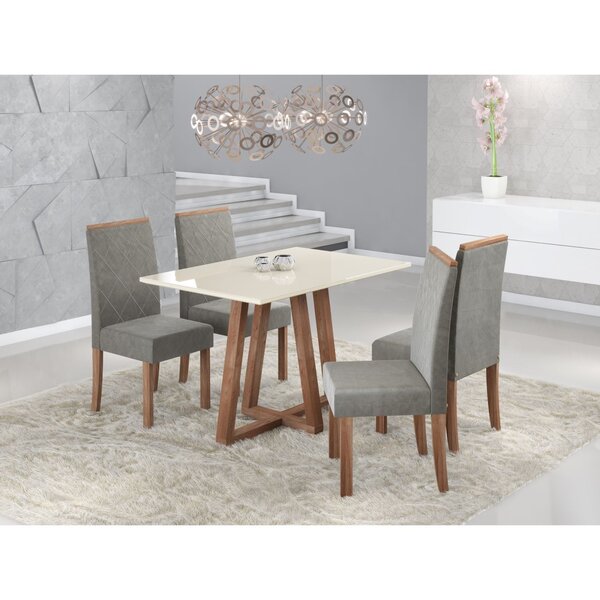 Conjunto Sala De Jantar Mesa Livia 120x80cm Tampo Vidro/mdf Com 4 ...
