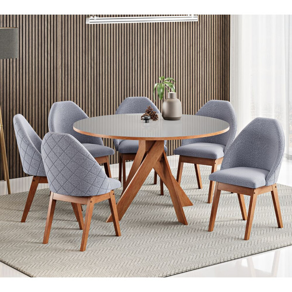 Conjunto Sala De Jantar Mesa Mônaco 137cm 6 Poltronas Grécia Madetal ...