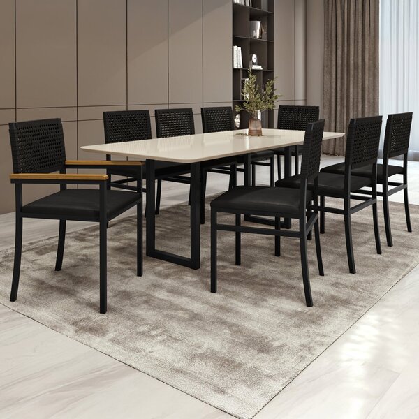 Conjunto Sala De Jantar Mesa Retangular Tampo De Vidro Itália Com 8 Cadeiras Madri Preto | Leroy ...