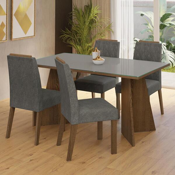 Conjunto Sala De Jantar Mesa Tampo De Vidro 4 Cadeiras Rustic/cinza ...