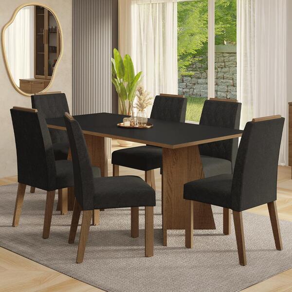 Conjunto Sala De Jantar Tampo De Madeira 6 Cadeiras Rustic/preto/oxford ...