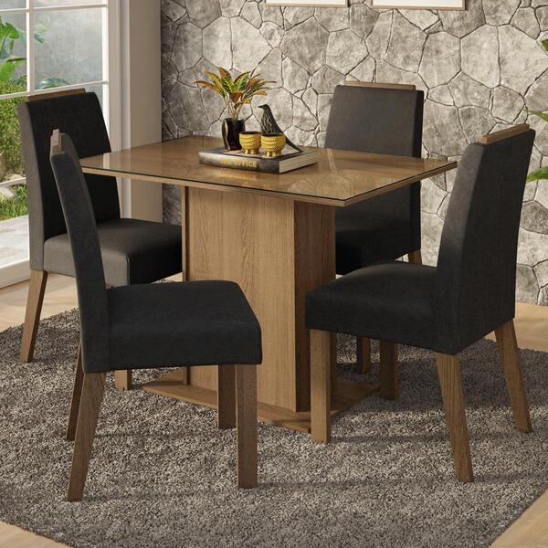 Conjunto Sala De Jantar Tampo De Vidro 4 Cadeiras Rustic/oxford Jasmin ...
