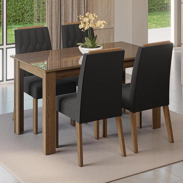 Conjunto Sala De Jantar Tampo De Vidro 4 Cadeiras Rustic/oxford Pétala ...