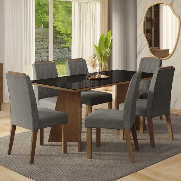 Conjunto Sala De Jantar Tampo De Vidro 6 Cadeiras Rustic/preto/silver ...
