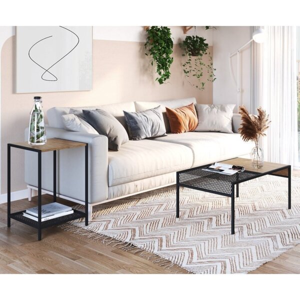 Conjunto Sala Estar De Centro E Mesa Lateral York Industrial Marrom ...