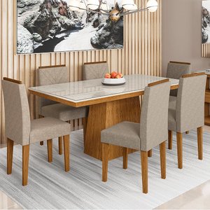 Conjunto Sala Jantar New Ceval Melissa 160x90 Cm Com 6 Cadeiras Amanda ...