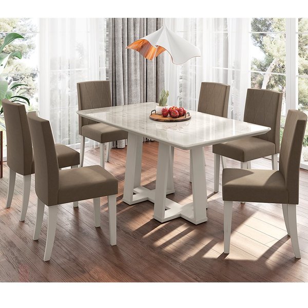 Conjunto Sala Jantar New Ceval Mesa Caroline 160x90 Cm Com 6 Cadeiras ...