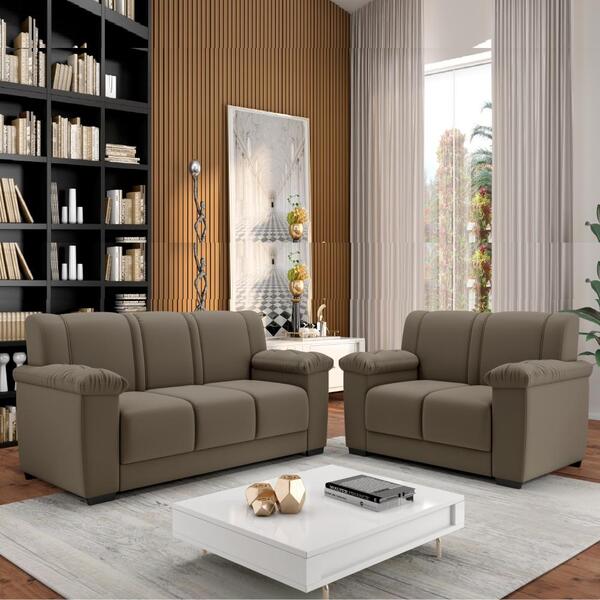 Conjunto Sófa Roma 2 E 3 Lugares Suede Marrom | Leroy Merlin