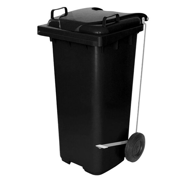 Lixeira Container Preta Com Pedal E Roda 120 Litros Jsn | Leroy Merlin