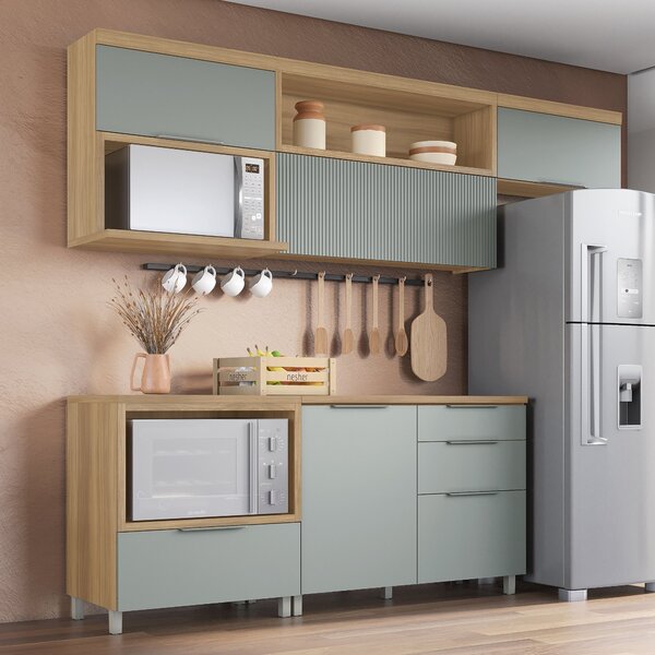 Cozinha 5 Peças 4 Portas 4 Gavetas Ripado Marquesa 100% Mdf Nature ...