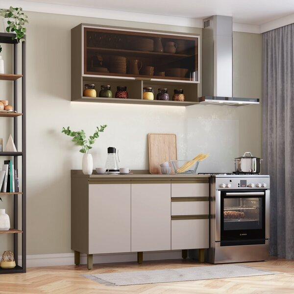 Cozinha Compacta 2 Peças 100% Mdf Com Vidro Connect Bege/marrom | Leroy ...