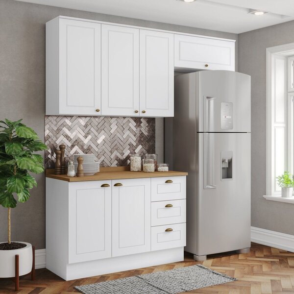 Cozinha Compacta Modulada 3 Peças 100% Mdf Com Tampo Americana Branco ...