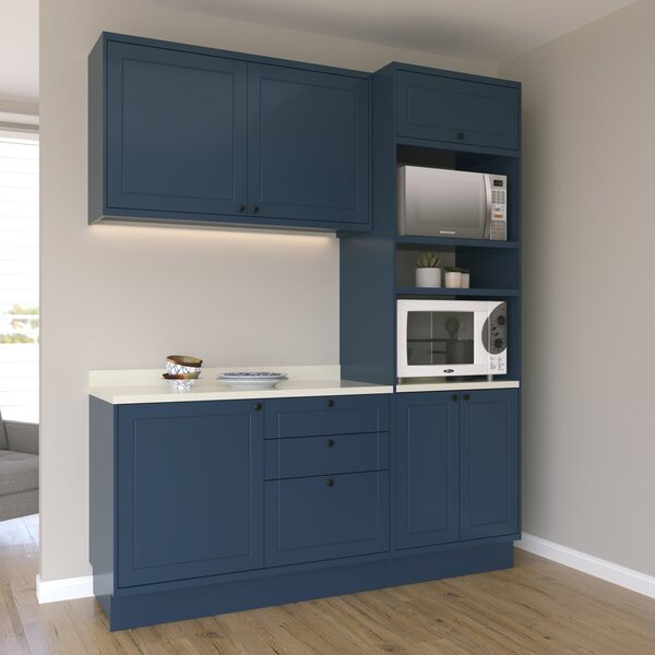 Cozinha Compacta Modulada 3 Peças 6 Portas 3 Gavetas Sevilha Azul Órion ...