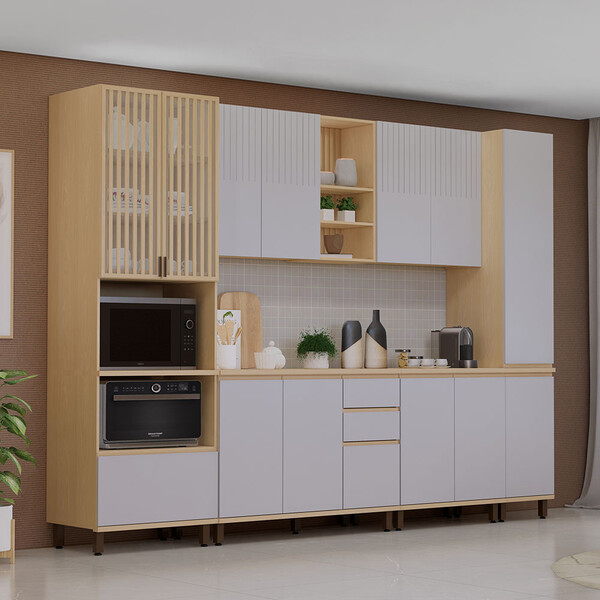 Cozinha Completa 100 Mdf 6 Peças Com Espaço Para Micro-ondas E Tampo ...