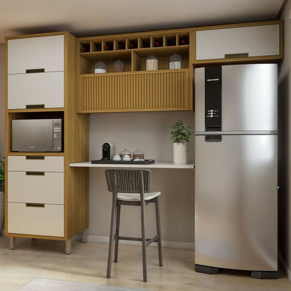 Cozinha Completa Imperatriz 4 Portas 3 Gavetas Ripado 100% Mdf Freijó/off White - Nesher | Leroy ...