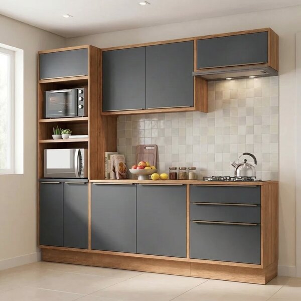Cozinha Completa Modulada 5 Peças Com 2 Balcões 2 Armários Aéreos E ...