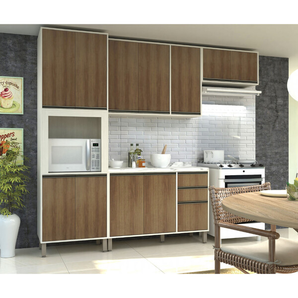 Cozinha Completa Modulada 5 Peças Nicho Microondas Armários Balcões Com ...