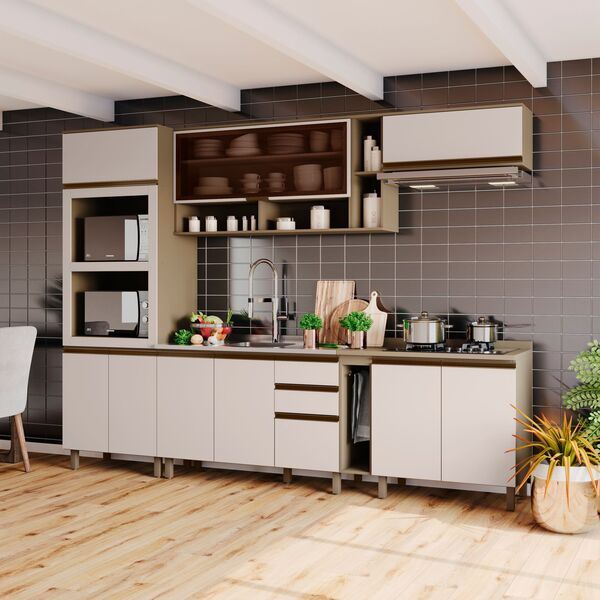 Cozinha Completa Modulada Com Vidro 7 Peças 12 Portas 100% Mdf Aurora ...