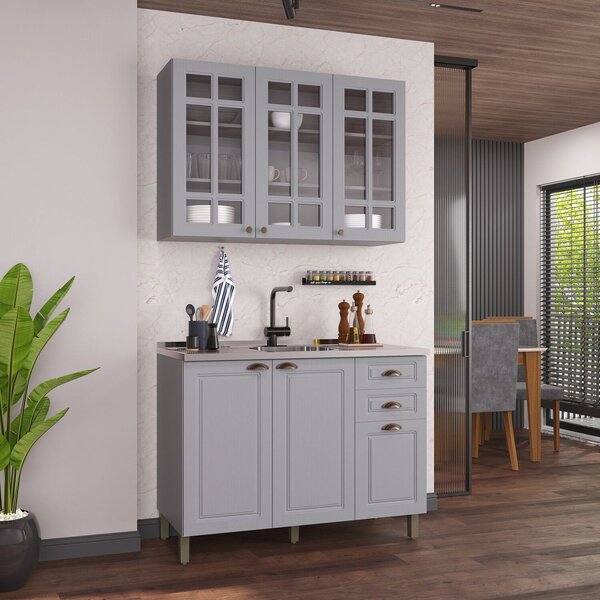 Cozinha Modulada 2 Peças Balcão Sem Tampo E Armário Aéreo Com Vidro 100 ...