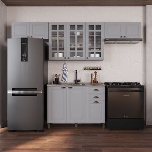 Cozinha Modulada 4 Peças 1 Balcão Sem Tampo 3 Aéreos 100% Mdf Com Vidro ...