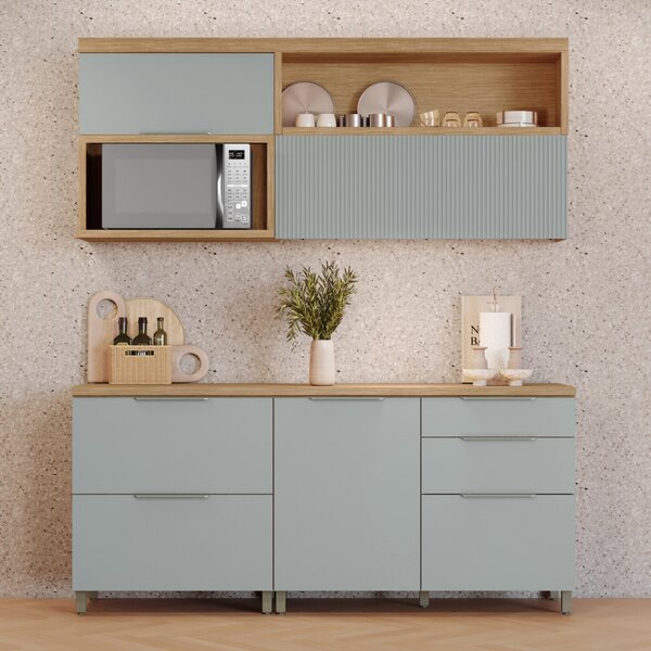 Cozinha Modulada 4 Peças Ripado 100% Mdf Marquesa Nature/verde | Leroy ...