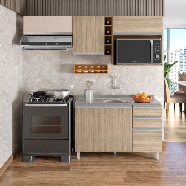 Cozinha Modulada 5 Peças 6 Portas 2 Gavetas Com Balcão Para Pia ...