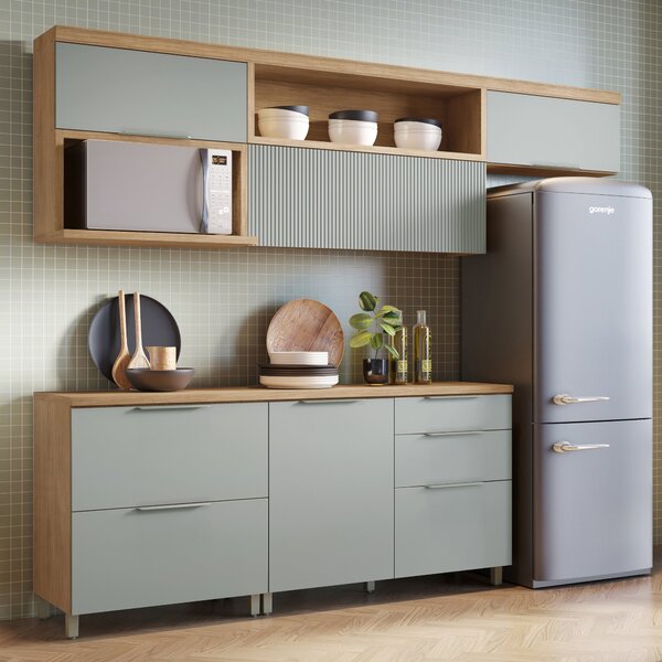 Cozinha Modulada 5 Peças Ripado 100% Mdf Marquesa Nature/verde | Leroy ...