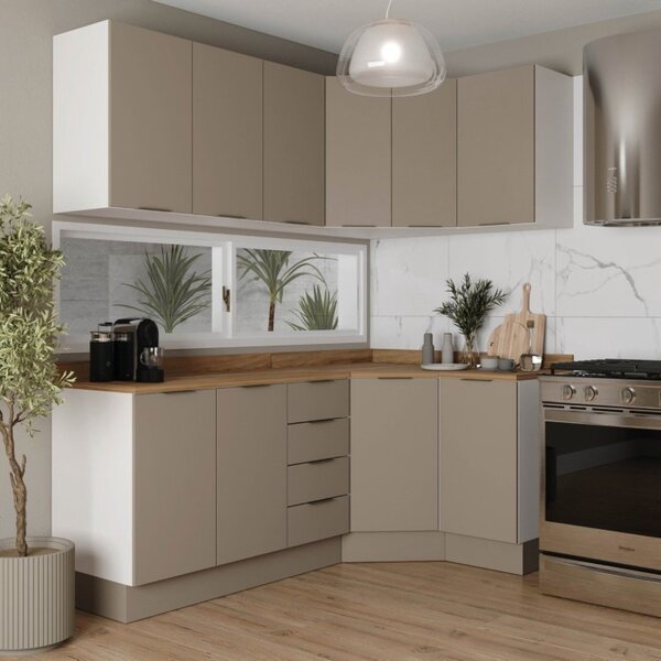 Cozinha Modulada 6 Peças Com Tampo E Rodapé 3 Aéreos E 3 Balcões ...