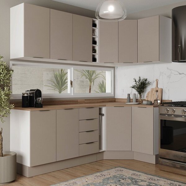 Cozinha Modulada 8 Peças Com Tampo Com Rodapé 4 Aéreos E 4 Balcões ...