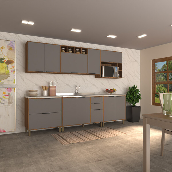 Cozinha Modulada Completa 6 Peças Com Balcões Aéreos Gavetões E Sem ...