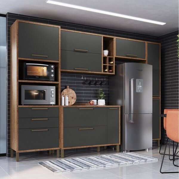 Cozinha Modulada Completa Com 5 Peças 8 Portas 3 Gavetas E Mini Adega ...