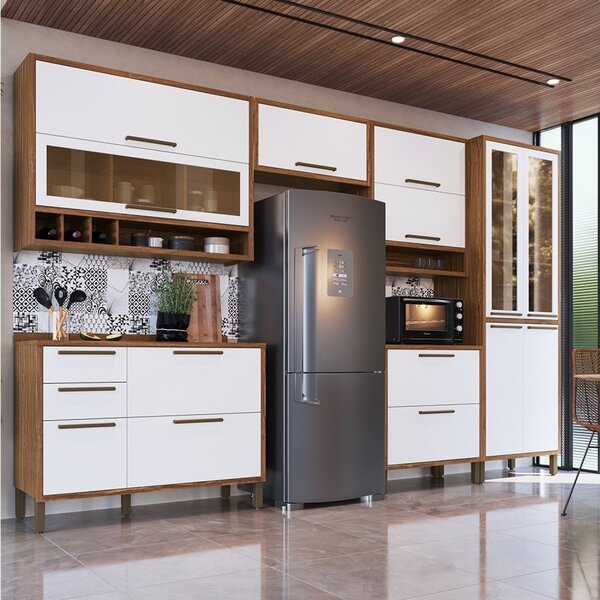 Cozinha Modulada Completa Com 6 Peças 12 Portas 4 Gavetas E Vidro ...