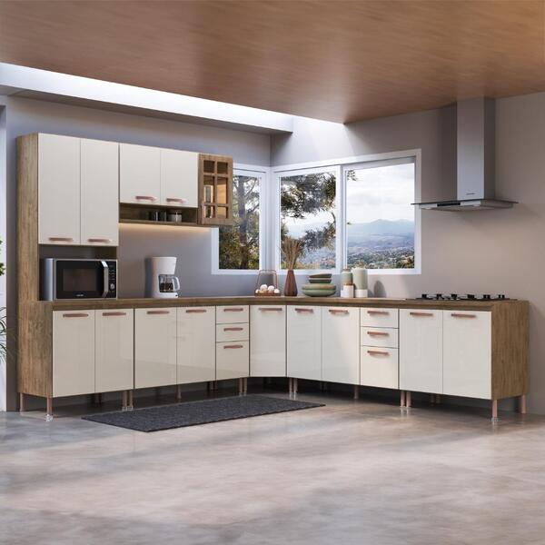 Cozinha Modulada Completa Fidelitá Berlim 6 Peças 536cm 16 Portas 4 ...