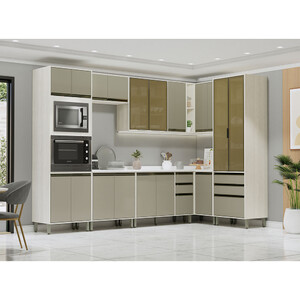 Cozinha Modulada De Canto Completa 8 Peças Com Tampo Linea Luciane ...