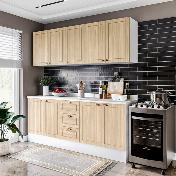 Cozinha Pérola Com Rodapé E Tampo Aéreos Com 5 Portas, Balcão 2 Gavetas ...