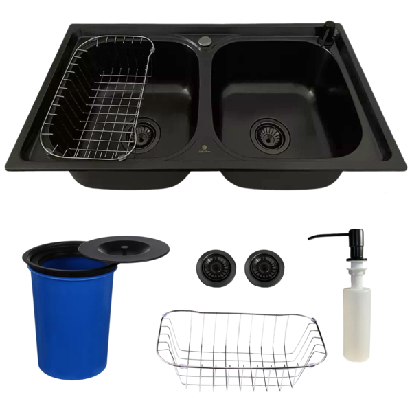 Cuba Dupla Cozinha Gourmet Inox Preta + Acessórios E Lixeira | Leroy Merlin