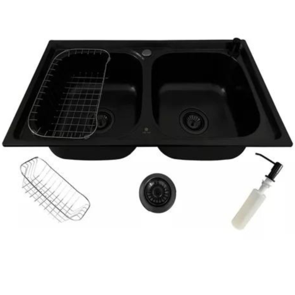 Cuba Dupla Gourmet Cozinha Preta 78x43cm Aço Inox Acessórios | Leroy Merlin
