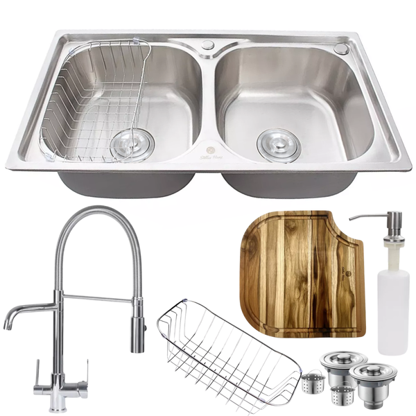 Cuba Dupla Gourmet Inox 304 + Kit Tábua E Torneira P/ Filtro | Leroy Merlin