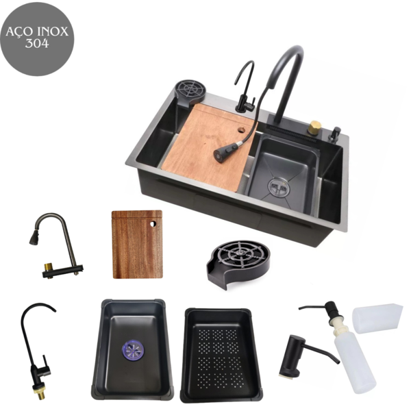 Cuba Gourmet 75x45cm Completa Cascata Lava Copos Aço Inox 304 Cozinha ...