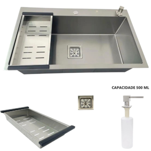 Cuba Gourmet Quadrada 78x45cm Escovada Aço Inox 304 Com Acessórios ...