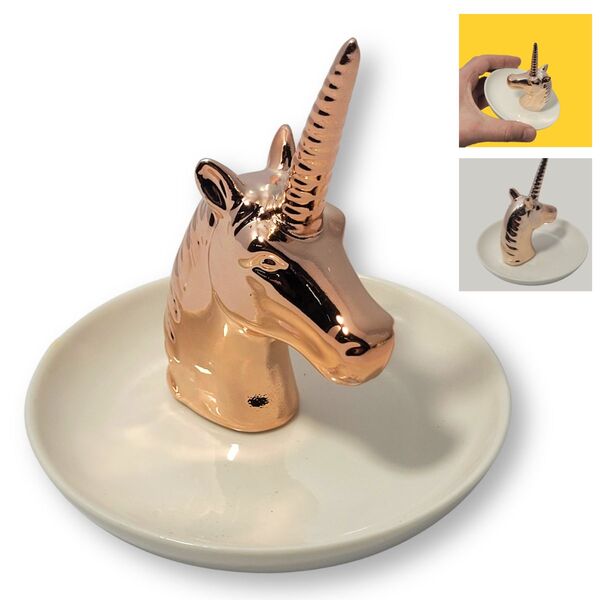 Decoração Prato De Cerâmica Unicórnio Rose Gold Enfeite | Leroy Merlin