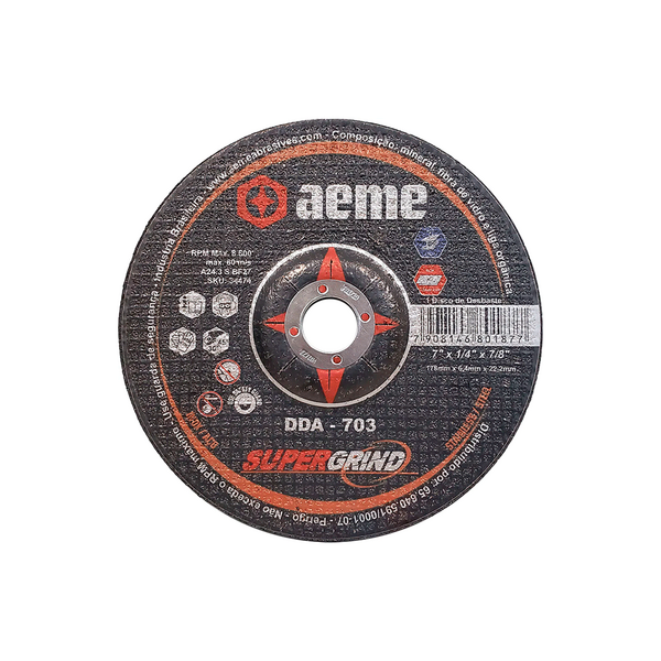 Disco Desbaste Aeme Aço/inox Dda 703 7x1/4x7/8 (180x6.4x22.22) | Leroy ...
