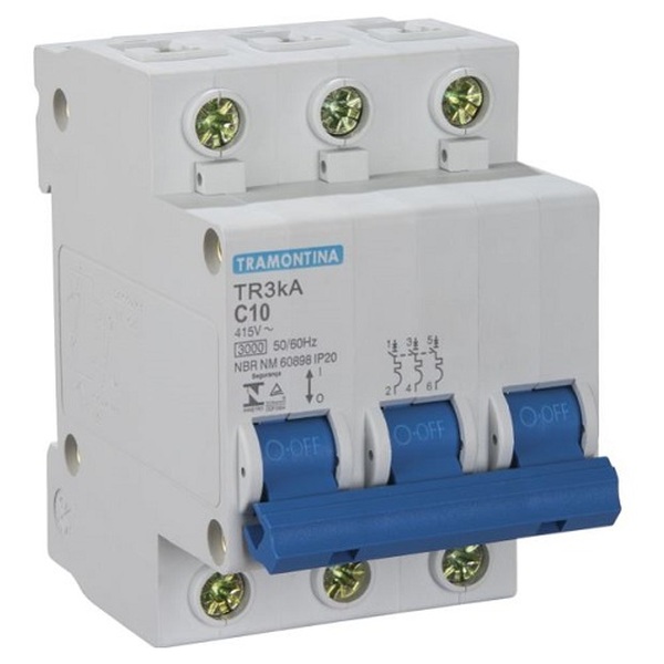 Disjuntor Din Tr3ka Tripolar C 10a Tramontina - Unico | Leroy Merlin