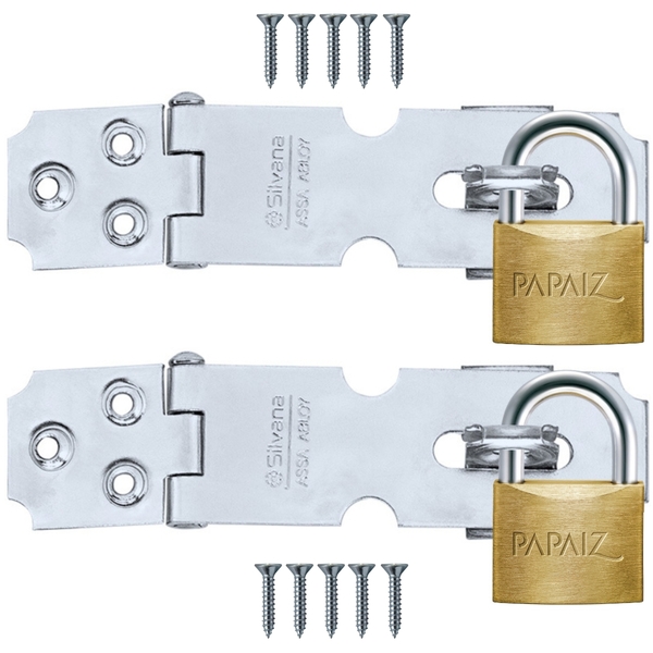 Dobradiça Fecho Trinco Porta Cadeado 6,5cm + Cadeado 25cm Para Portão ...