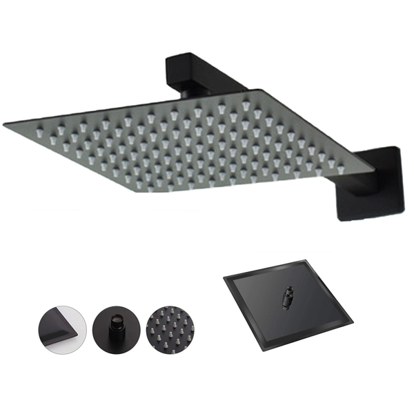 Ducha Chuveiro Inox 20x20 Luxo Preto Fosco Suporte Quadrado Parede ...
