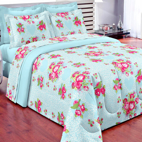 Edredom Para Cama Queen Floral Estampado 100% Algodão Percal 150 Fios ...
