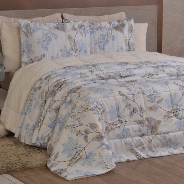 Edredom Queen Coberdrom Top Line Estampado Hipercal/sherpa 3 Peças ...