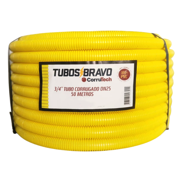 Eletroduto Corrugado Amarelo 3/4" x 50m PVC Antichamas Tubos Bravo ...