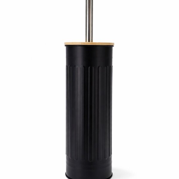 Escova Sanitária Com Tampa De Bambu Fluted 9,5x9,5x38cm Jolitex Preta ...