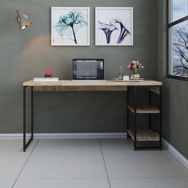 Escrivaninha Com Estante Baixa Estilo Industrial 150cm Com 02 ...